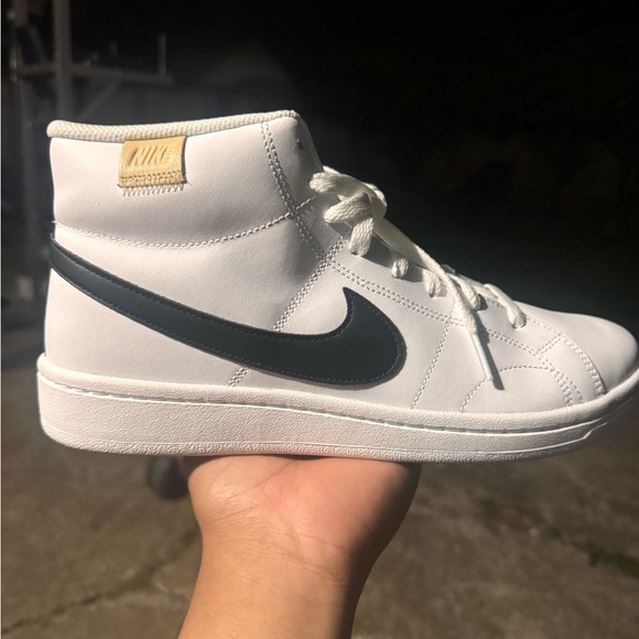 Nike | Shoes | Nike White Hightop Sneakers With Black Swoosh | Poshmark